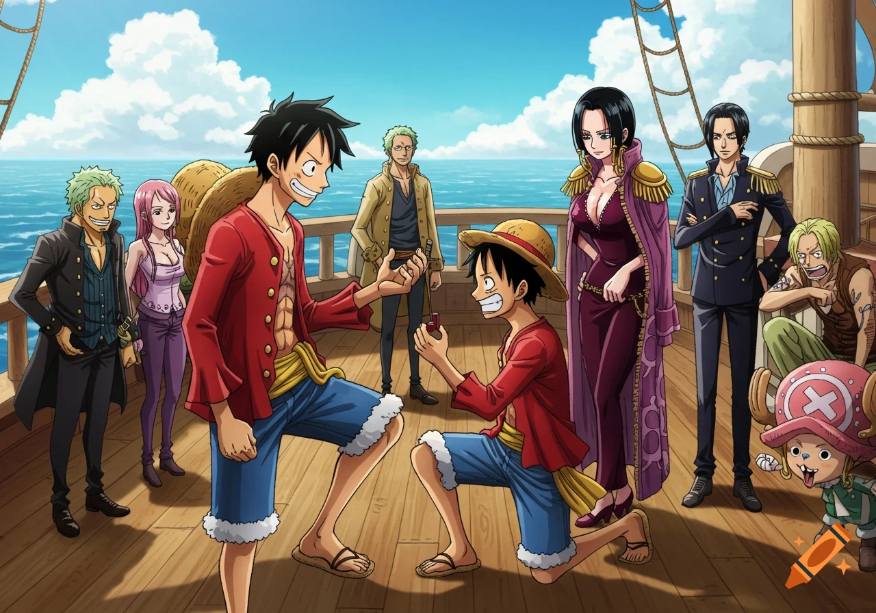 Anime characters in Halloween costumes, including Luffy, stand in a ...