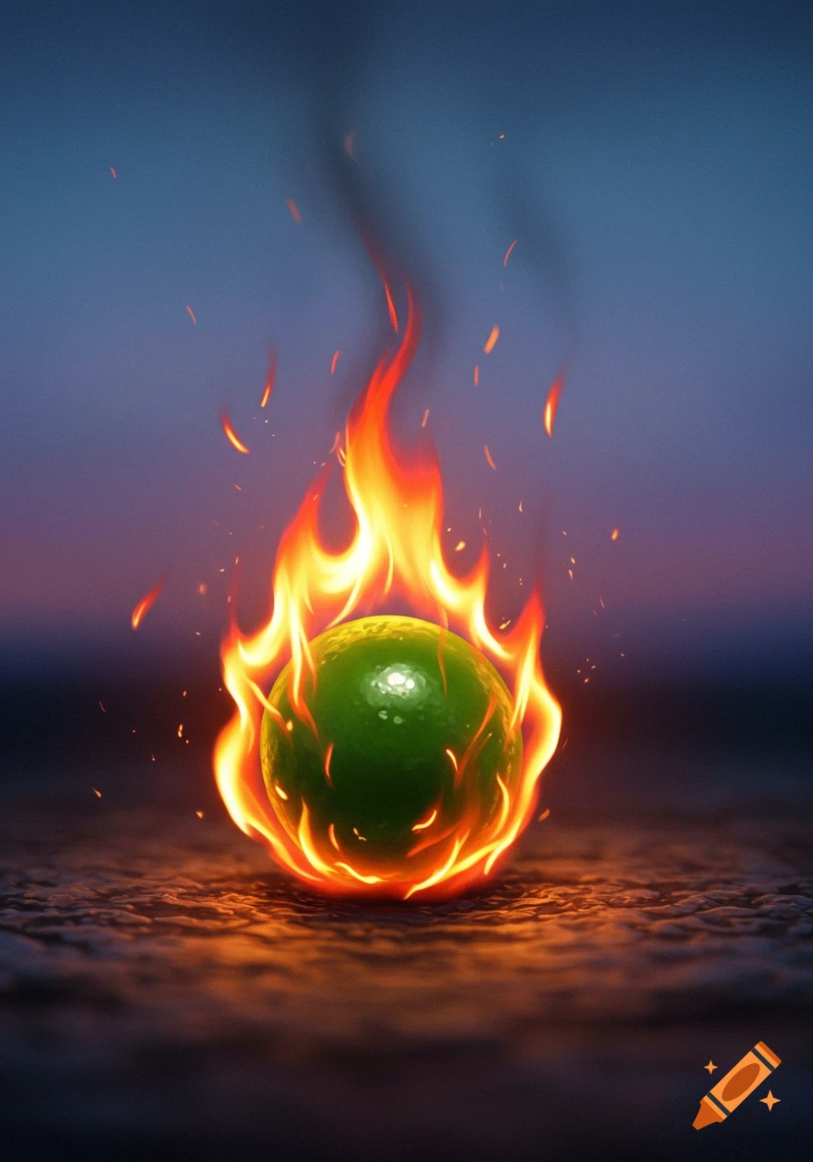 A wooden baseball bat with dynamite strapped to its barrel, engulfed in ...