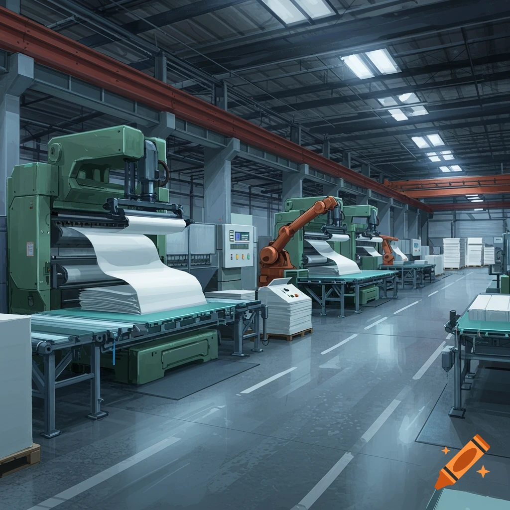 Photorealistic industrial machine with safety guards, yellow warning ...