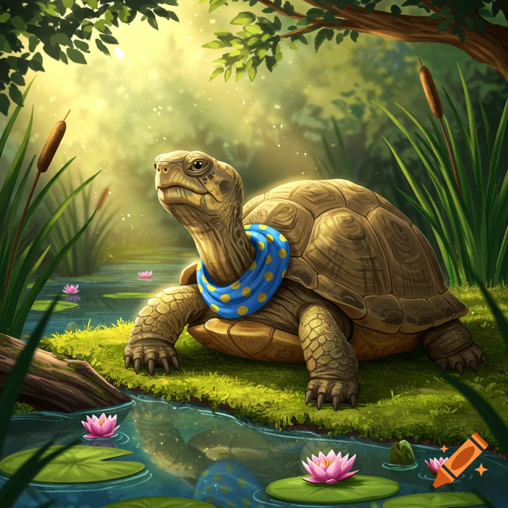 A stylized black turtle with glowing patterns on its shell and green ...