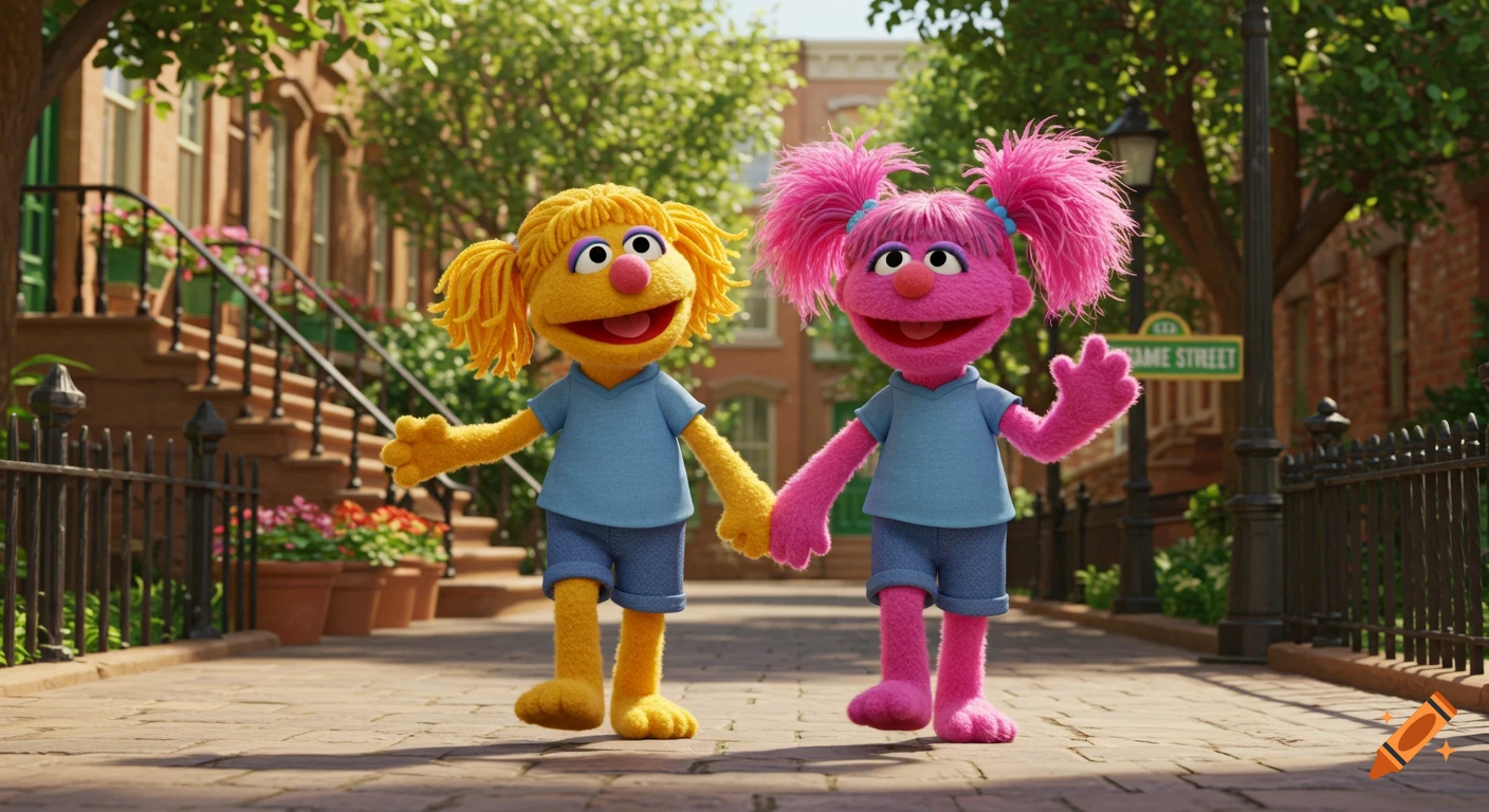 Kermit the Frog and Big Bird from Sesame Street facing each other in a ...