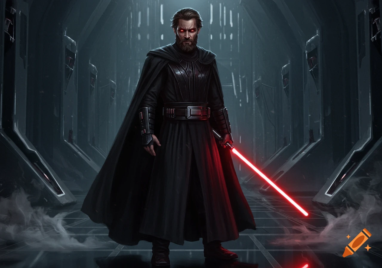 Emperor Palpatine casts lightning as Darth Vader works on glowing red ...