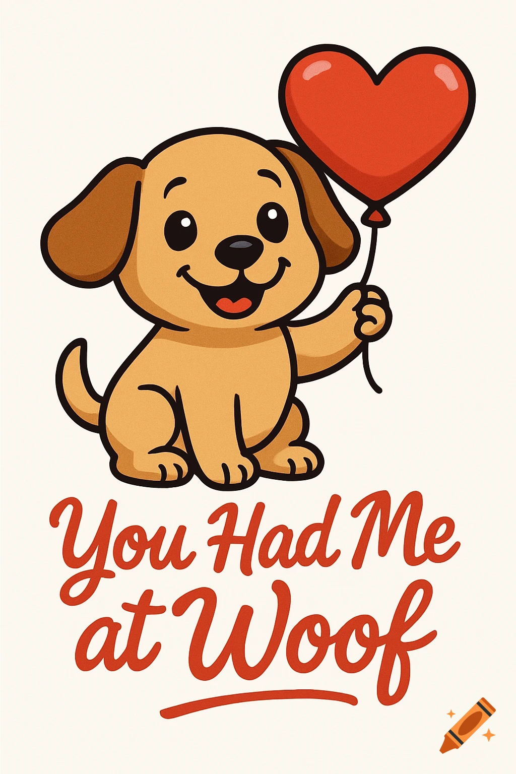 A cute cartoon dog holds a red heart balloon. Below it, the text 'You ...
