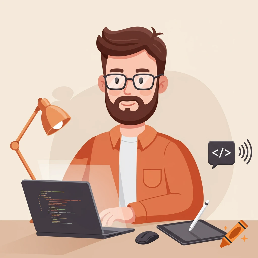 A flat-style illustration of a computer screen displaying code ...