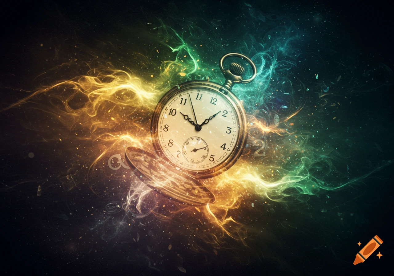 A glowing blue and gold futuristic digital clock with circuit patterns ...