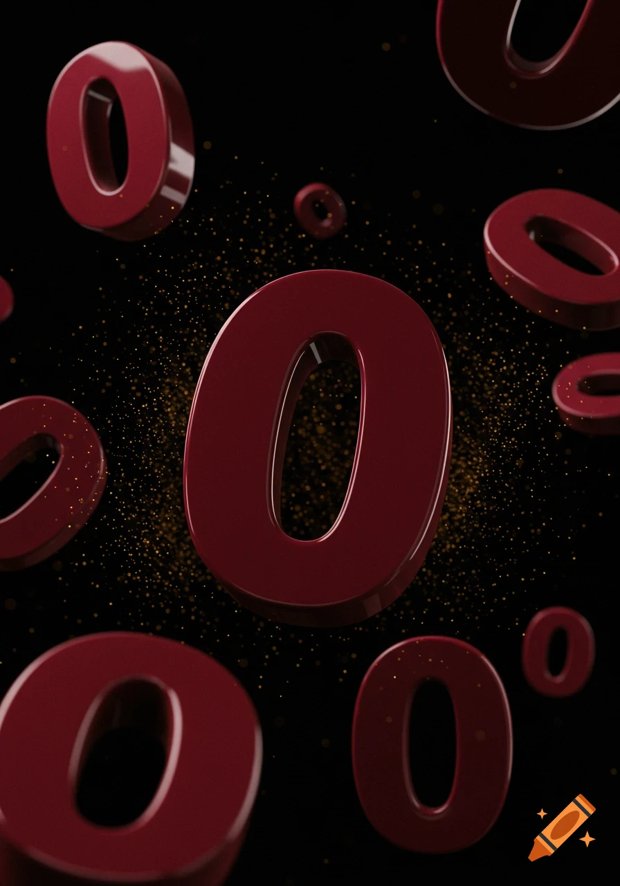 Multiple shiny maroon 3D rendered zeros floating on a dark background ...