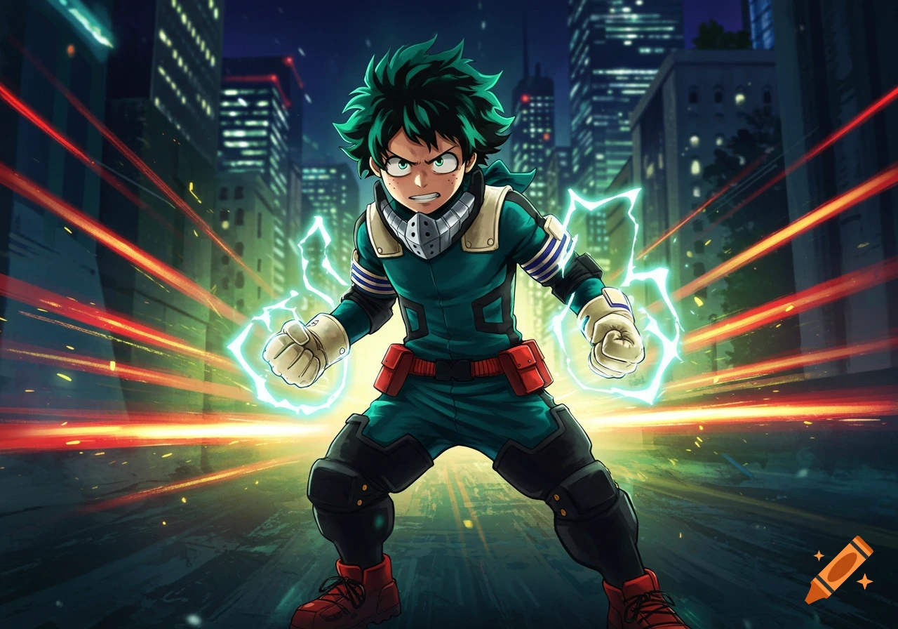 An anime character, Izuku Midoriya from My Hero Academia, in a green ...