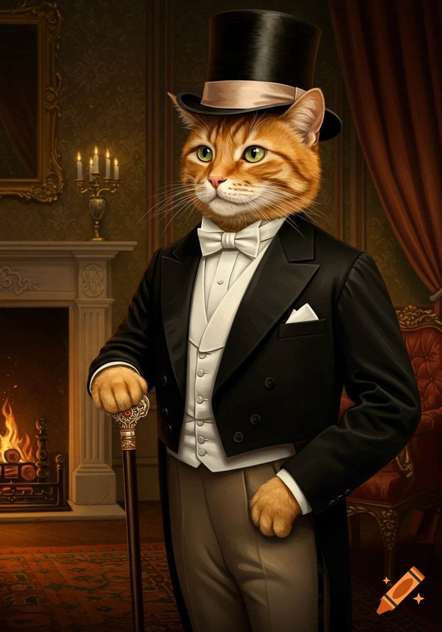 A distinguished black and white cat in a tuxedo and glasses stands on a ...