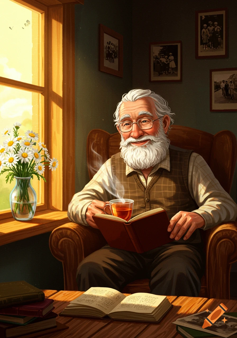 An old man with a beard and a beanie sits on a park bench, holding a ...