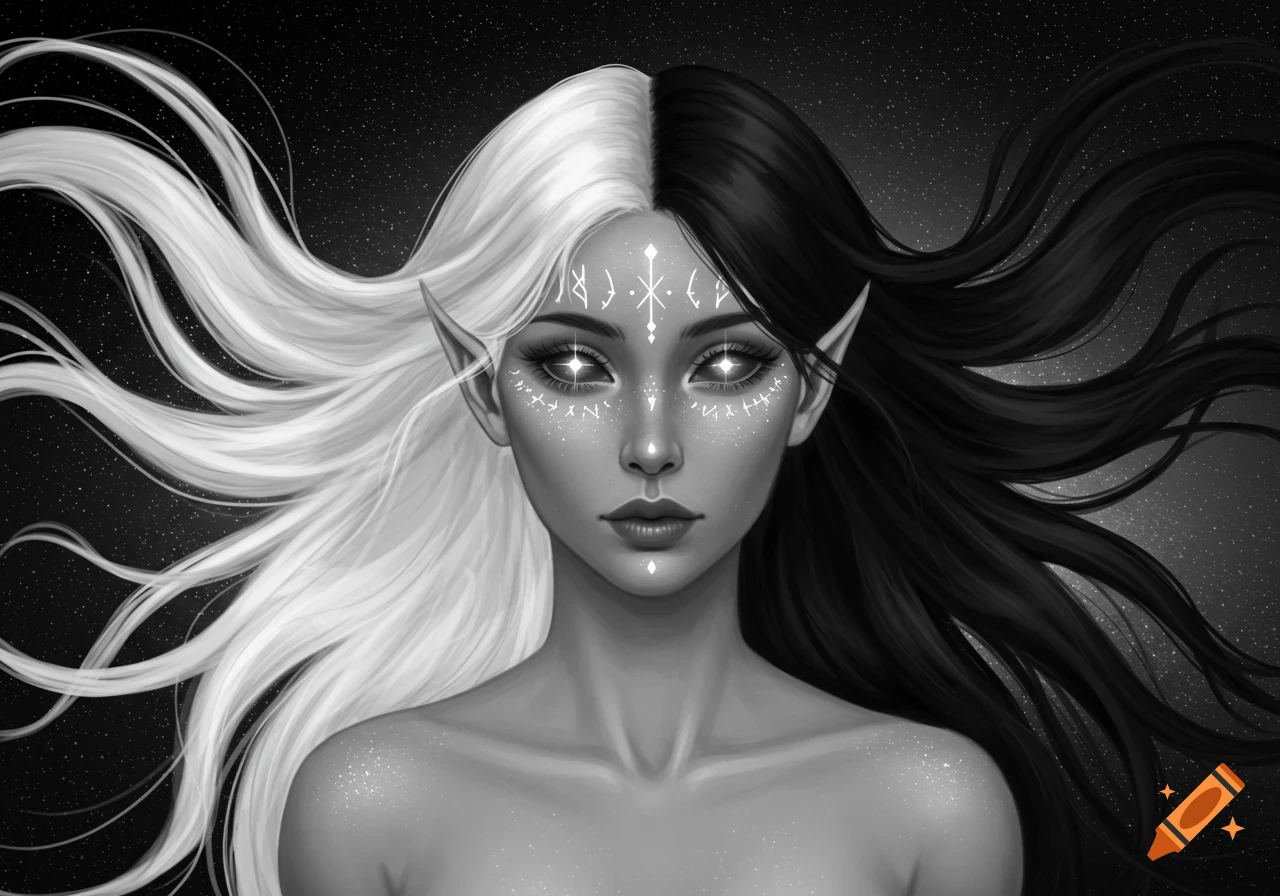 A dark fantasy portrait of a night elf girl with glowing eyes, purple ...