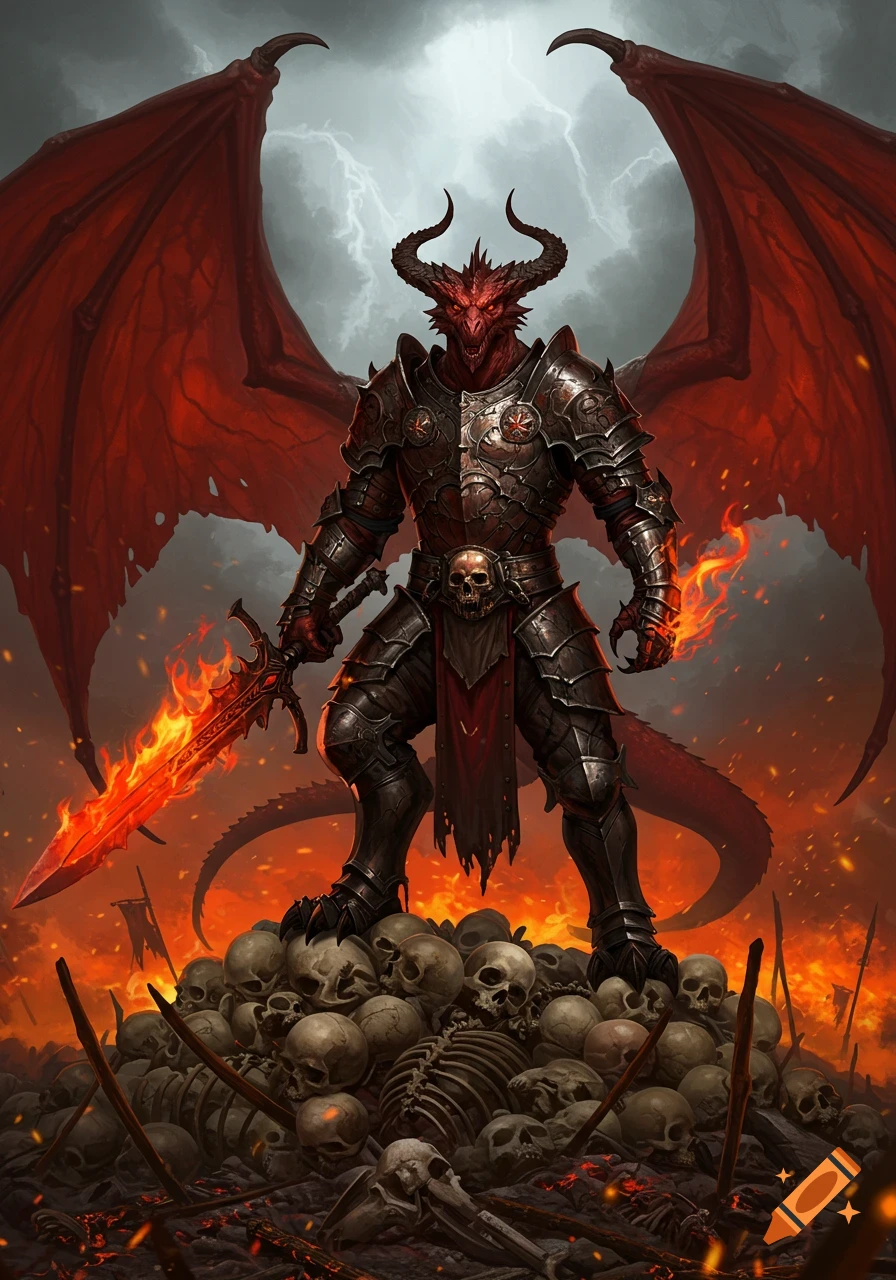 Red skinned four legged horse centaur demon standing full body holding ...