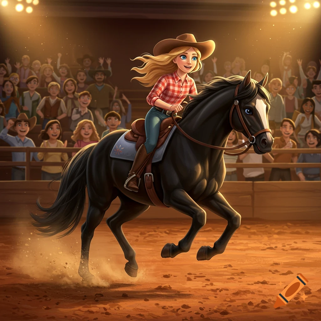 A cheerful cartoon pickle in a cowboy hat rides a bucking bull in a ...