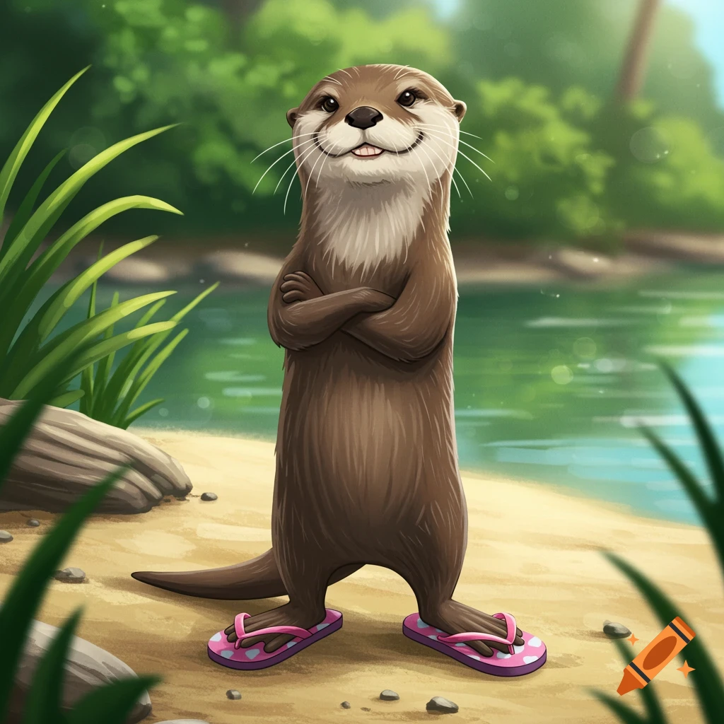 A cute, brown, otter-chipmunk hybrid creature looks up from a rock by a ...