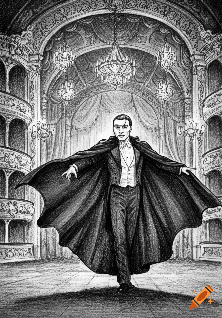 A black and white sketch drawing of the Phantom of the Opera character ...