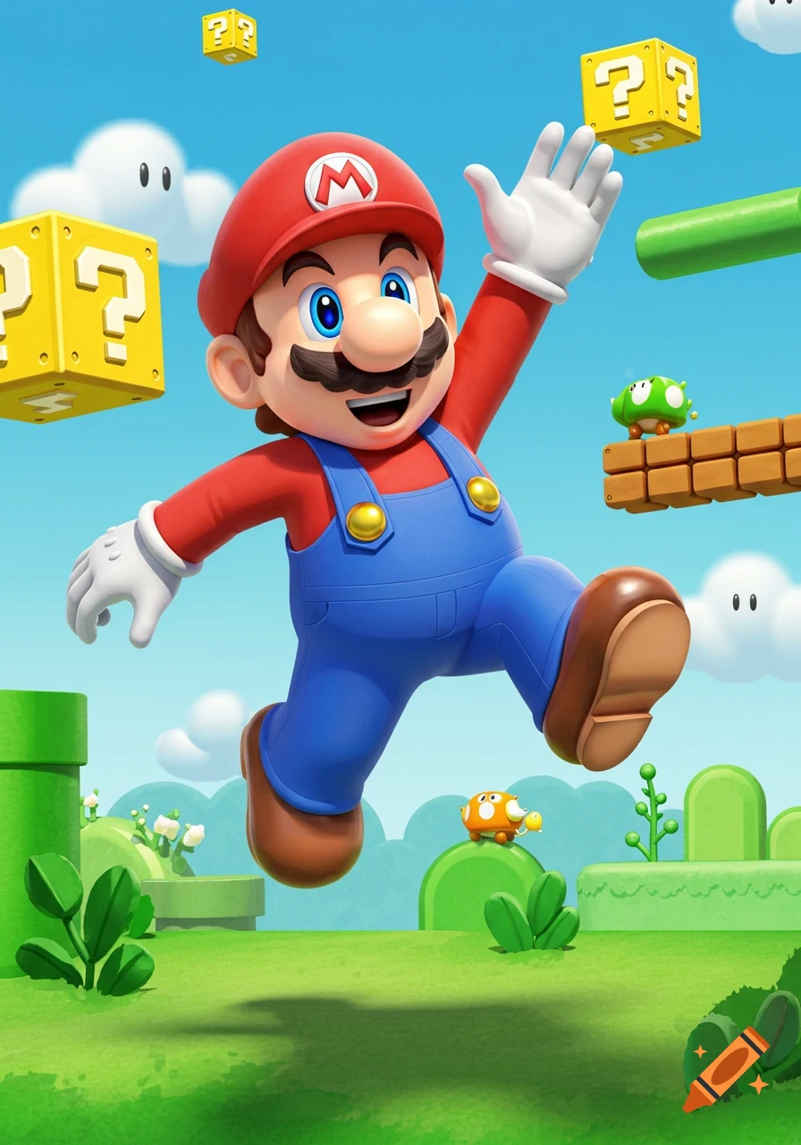 Mario's head merged with a silver revolver, set in a Super Mario Bros ...