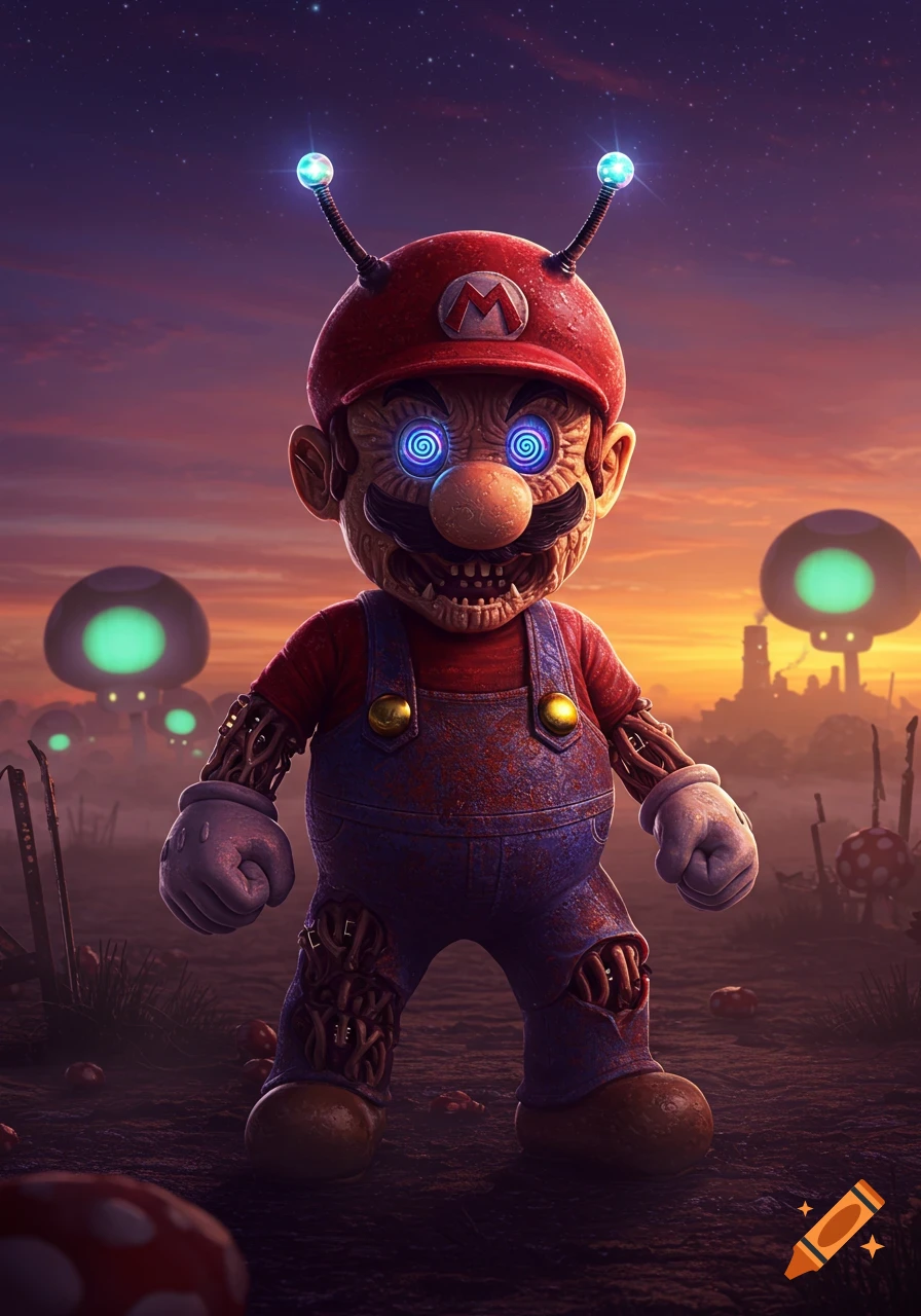 Super Mario stands confidently amidst a vibrant, colorful fireworks and ...