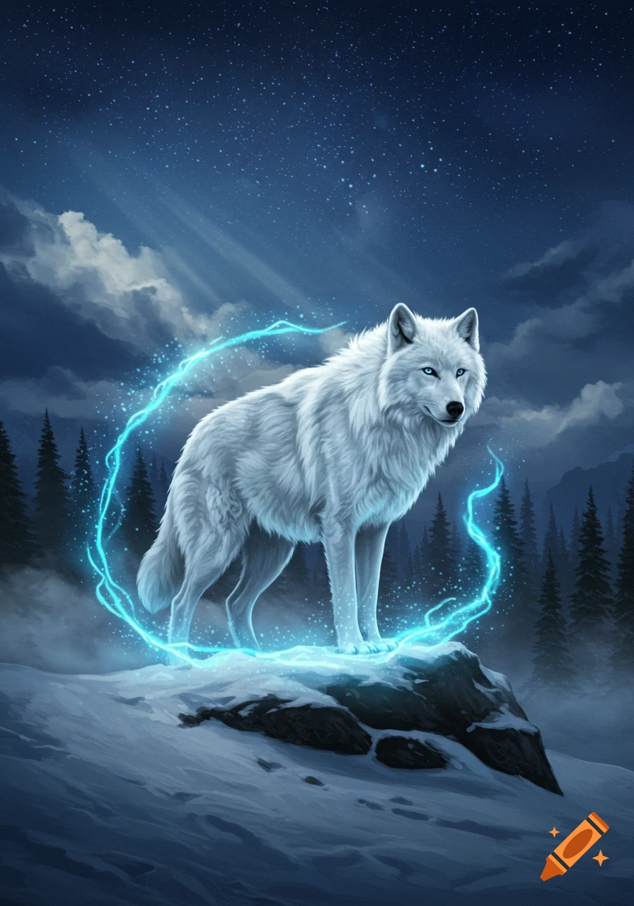 A fluffy husky faces a snarling black werewolf in a dark forest under a ...