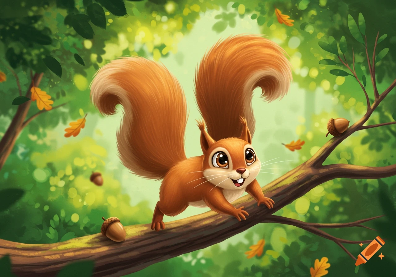 A vibrant rainbow squirrel with a bushy multi-colored tail perches on a ...