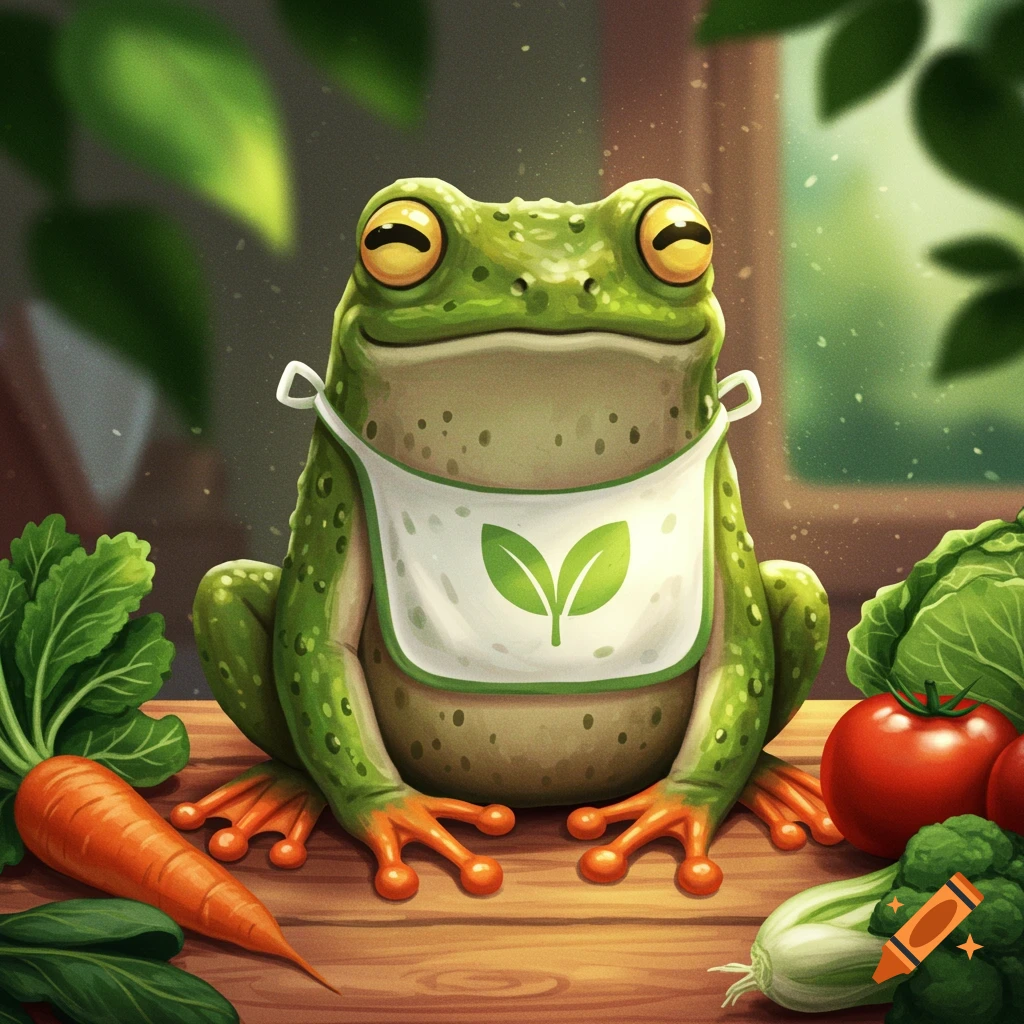 A cartoon frog in a leather jacket rides a red motorcycle in a forest ...