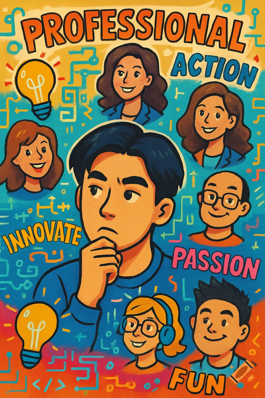 A colorful cartoon illustration of a diverse group of people, with a ...