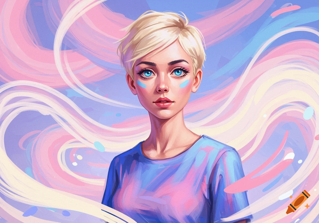 Stylized digital art of a pregnant woman with pink and blonde hair ...