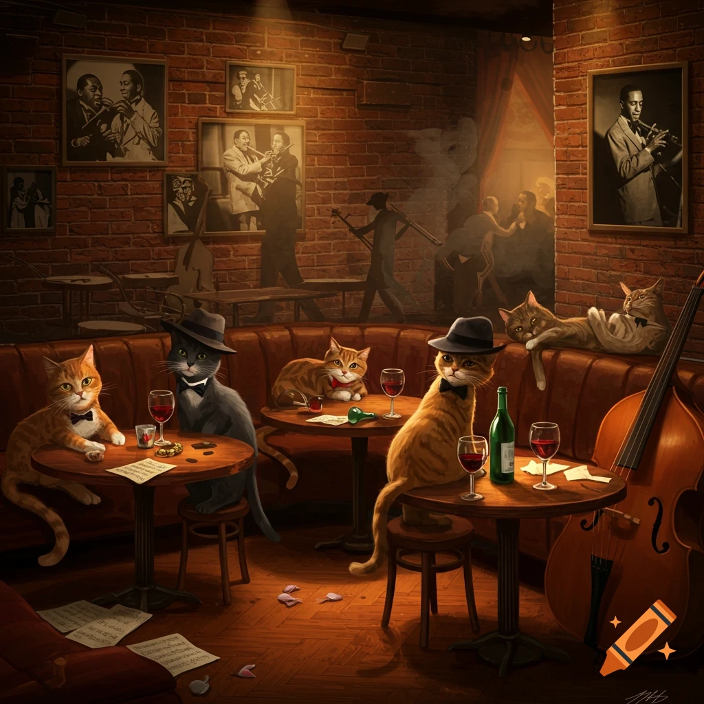 A cartoon eagle plays an electric guitar while standing on a stool in a ...