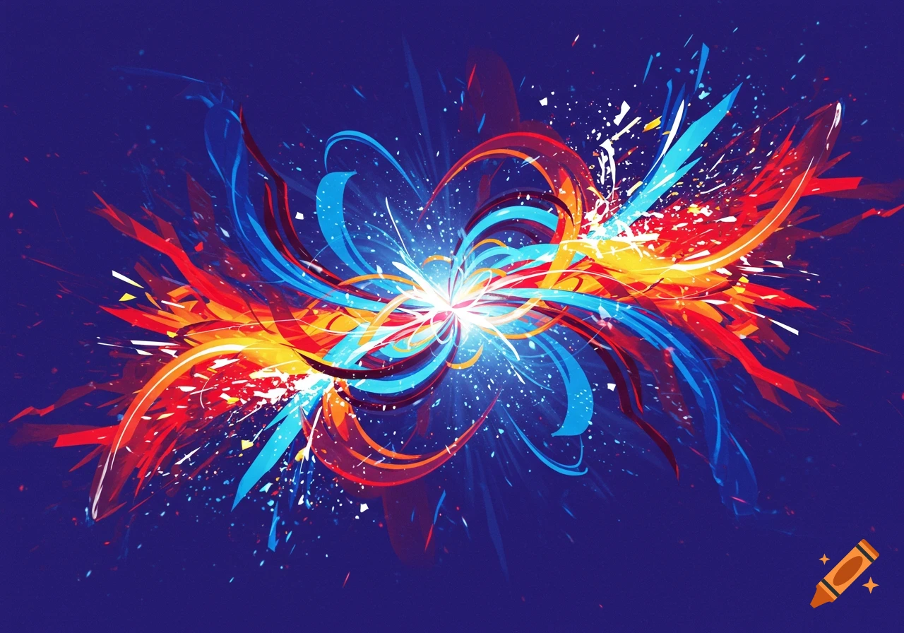 A dynamic abstract background split diagonally between blue and red ...