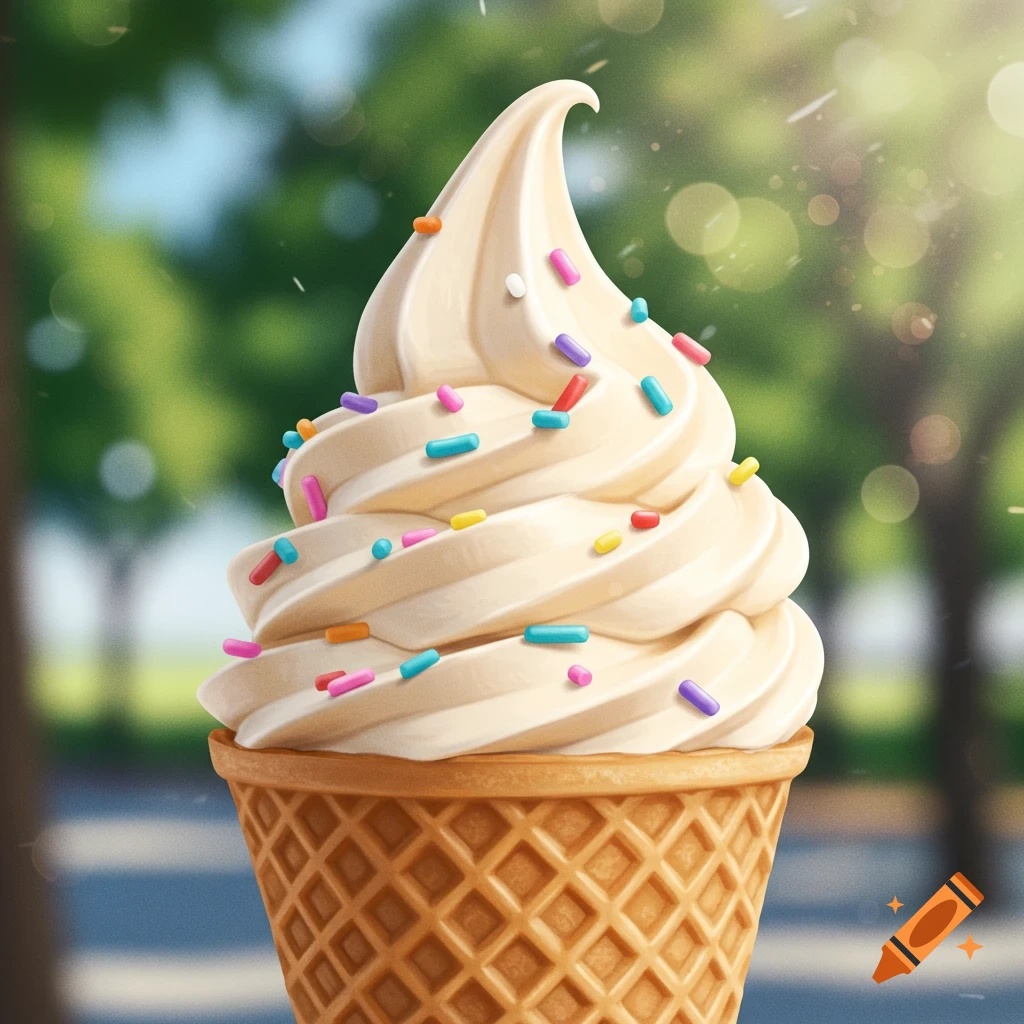 Person enjoying ice cream next to Mickey Mouse on Craiyon