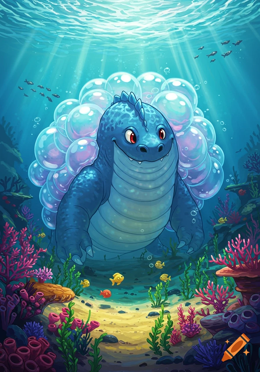 Cute pink blobfish smiling underwater, depicted as a cartoon Pokemon ...