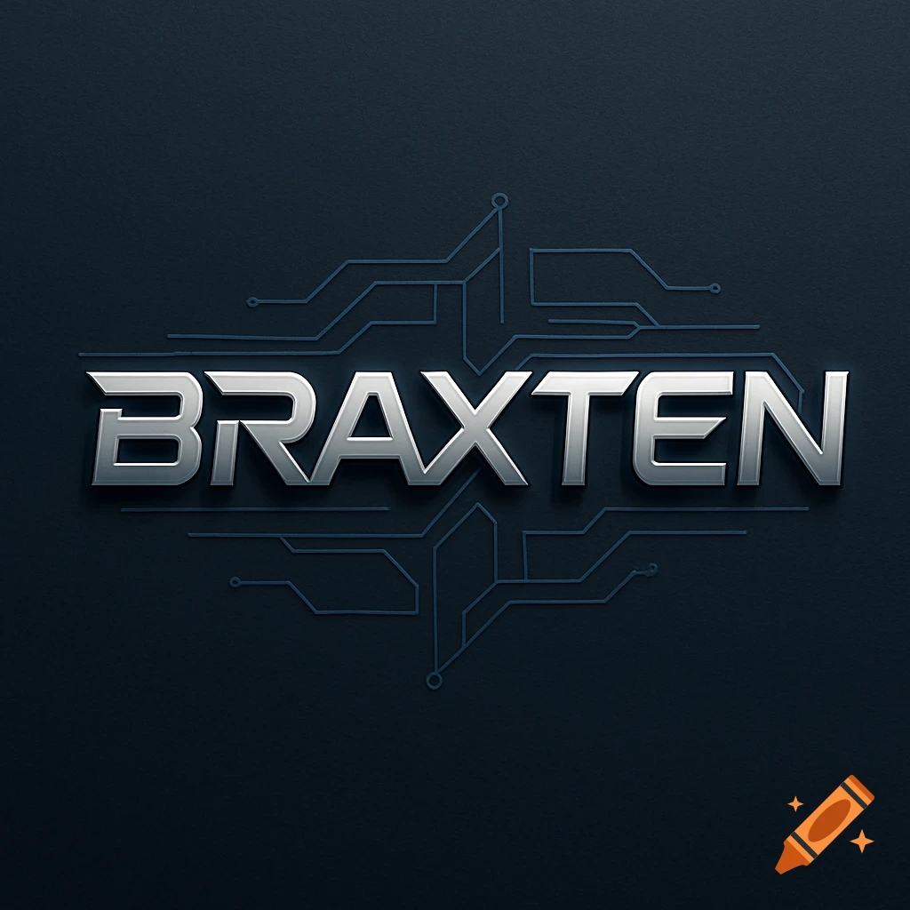 A metallic 3D logo with the word BRAXTEN against a dark background with ...