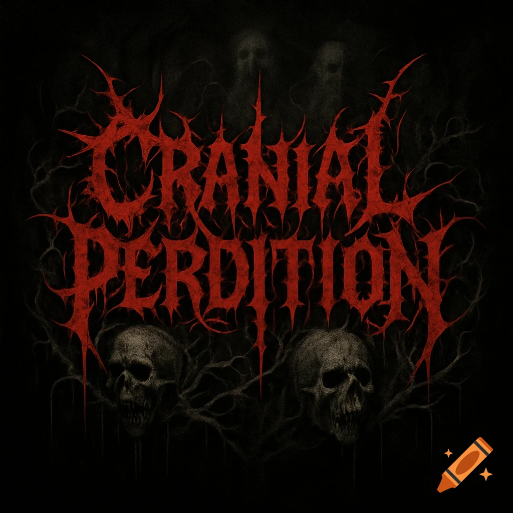 A stylized blood-red death metal logo with thorny, organic text and two ...