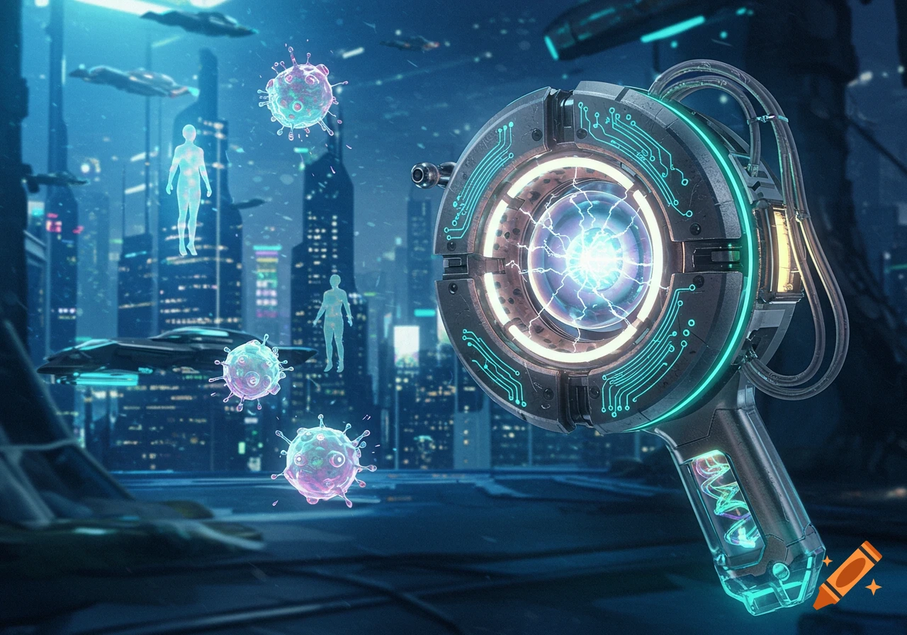 A futuristic 'Lifter Bang Gun' glows with energy, surrounded by ...