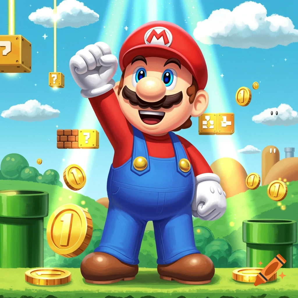 Vibrant cartoon illustration of Super Mario raising his fist ...
