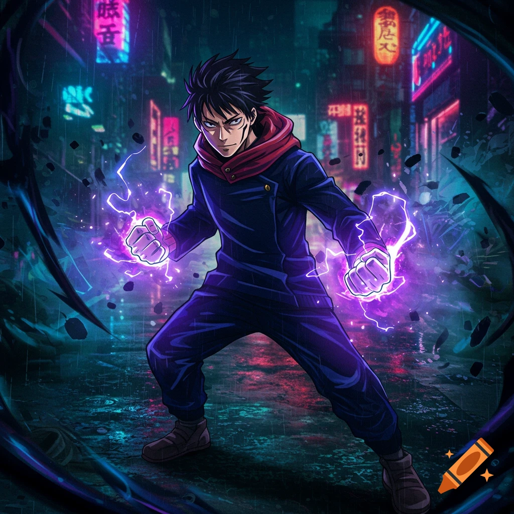 Full body illustration of Satoru Gojo in a dynamic pose on Craiyon