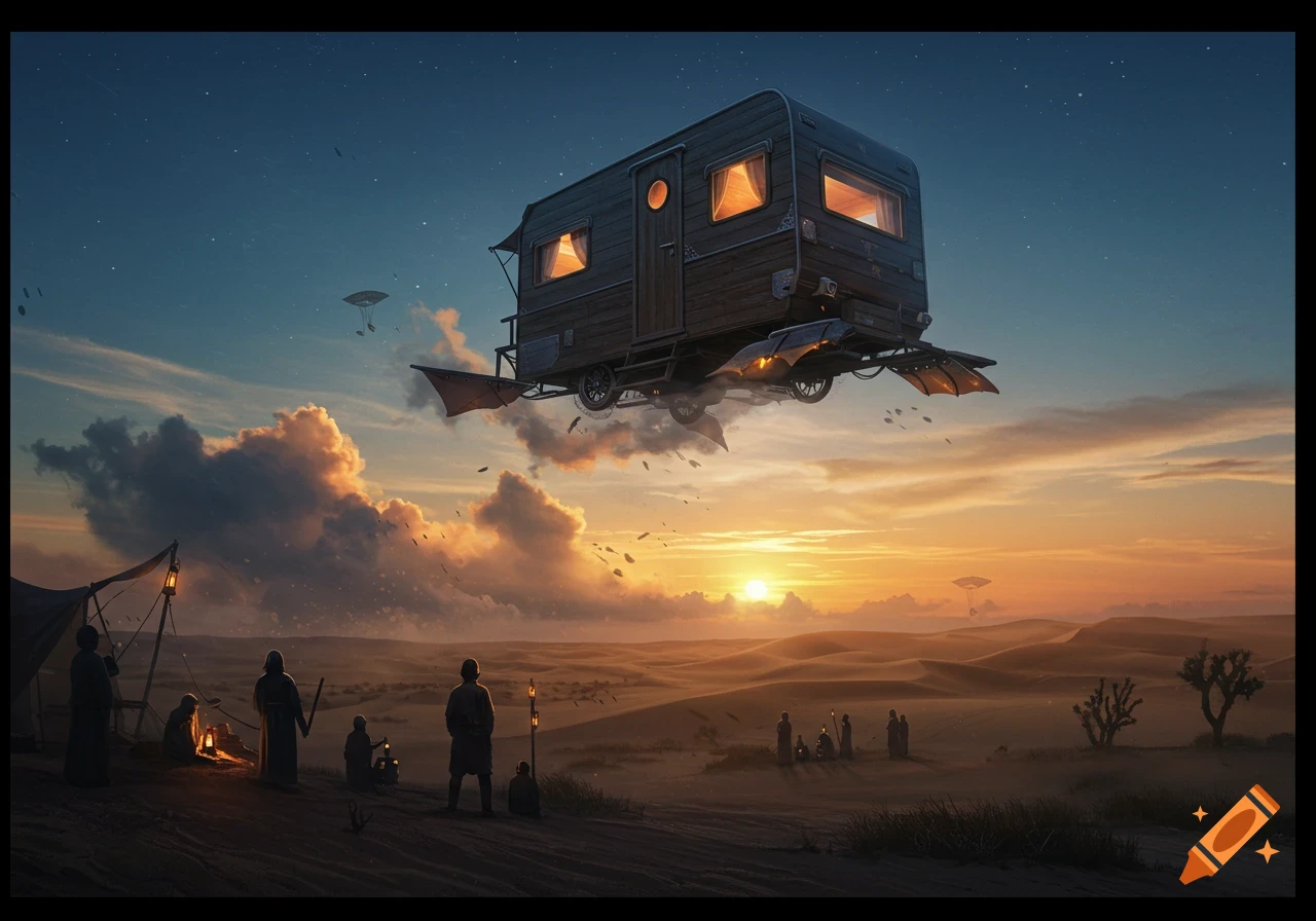 A post-apocalyptic shelter with shipping containers, a popup canopy, a ...
