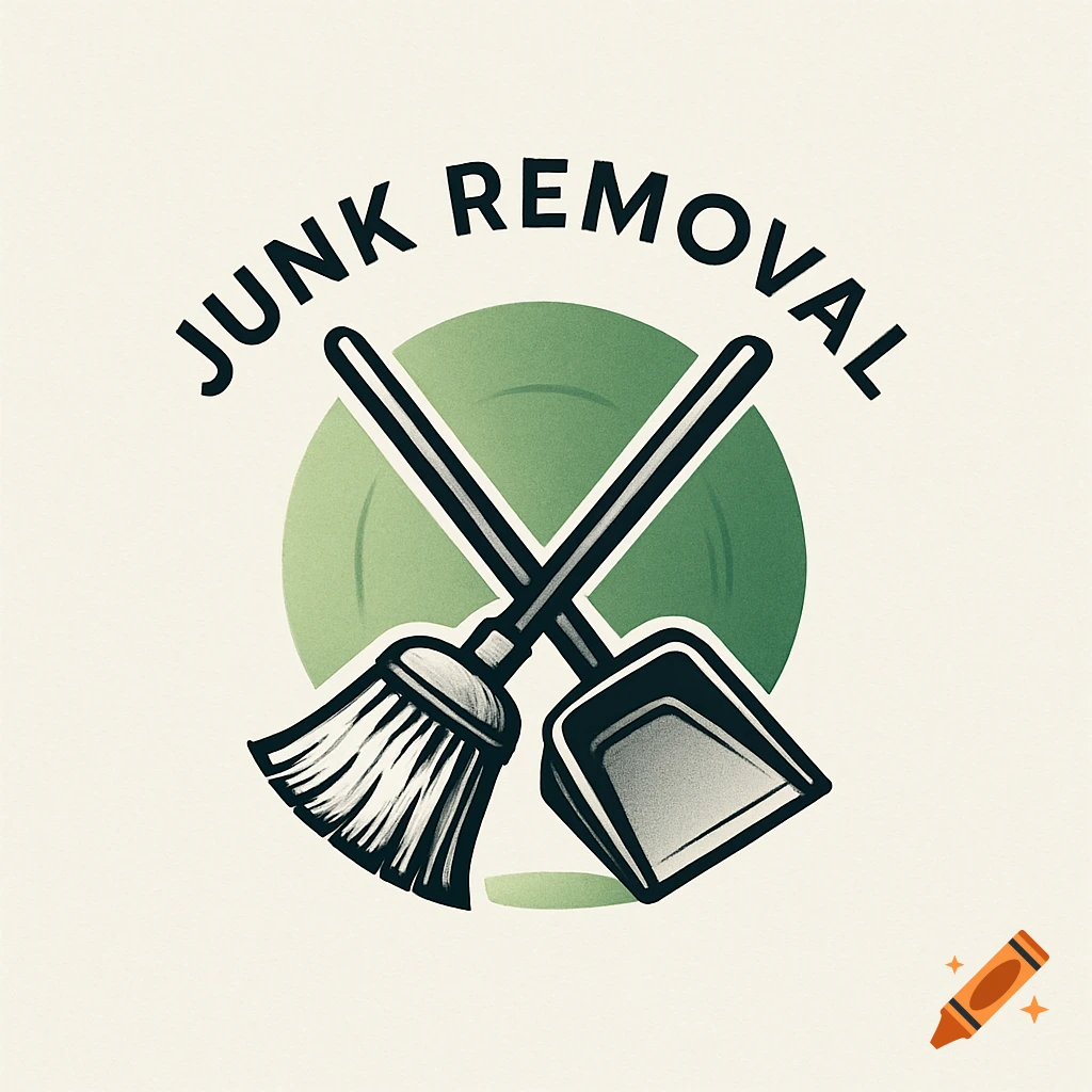 A retro-style logo for 'Junk Removal' featuring a crossed broom and ...