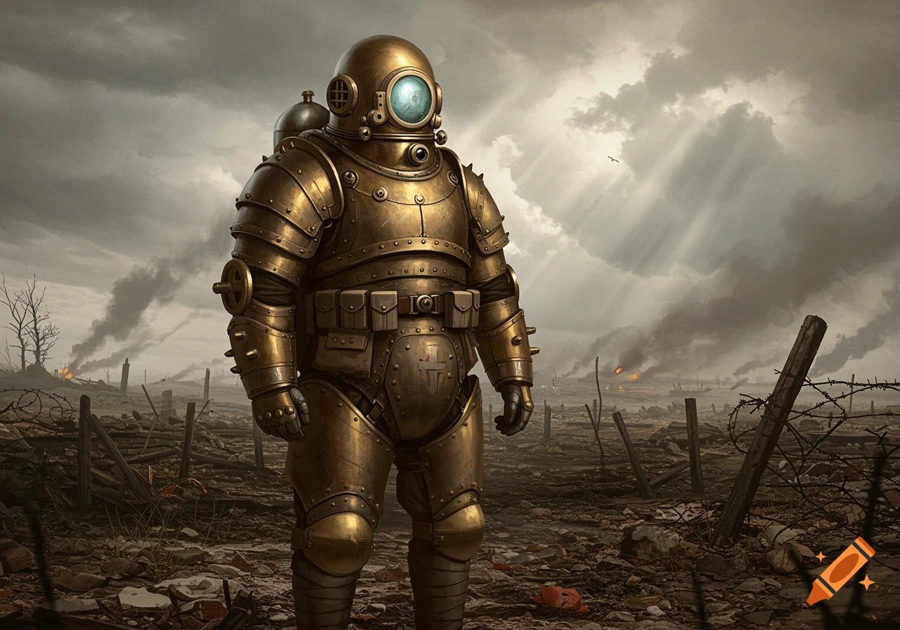 A giant turtle with a tank turret on its shell stomps through a war ...