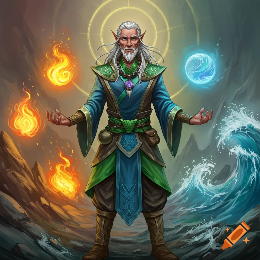 Half Elf Genie Warlock created on Craiyon