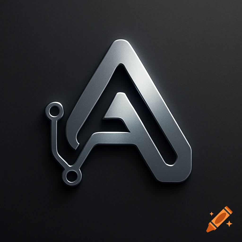 A sleek, silver metallic letter P logo with a glowing blue tunnel ...