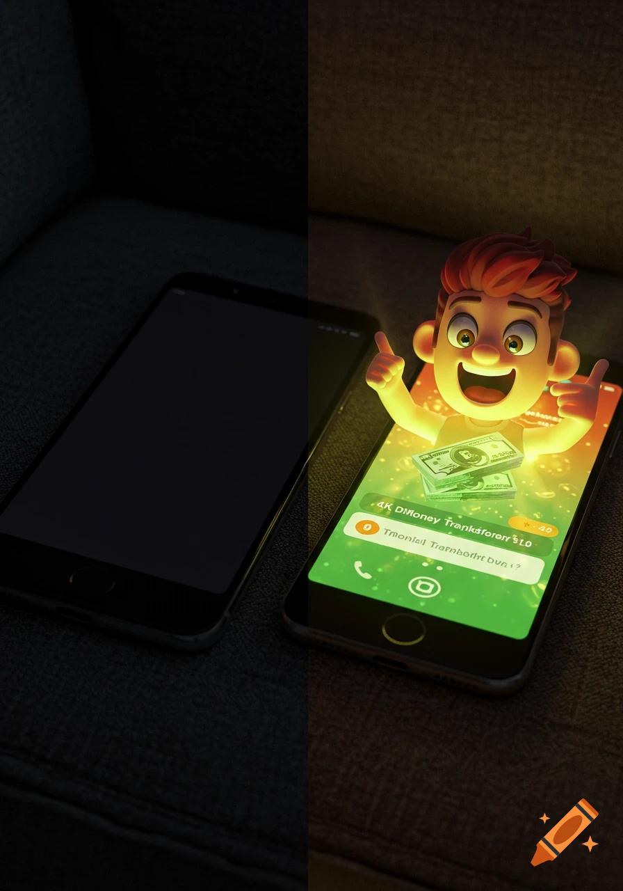 Hands hold an iPhone displaying a Dot Bank chat interface with banking ...