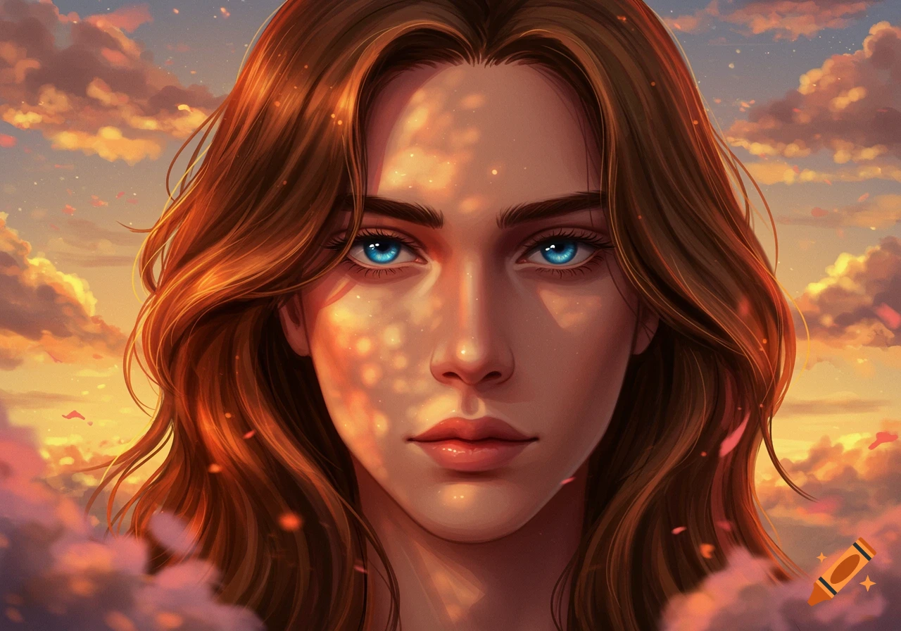 Digital painting of a woman with long dark hair in a desert landscape ...