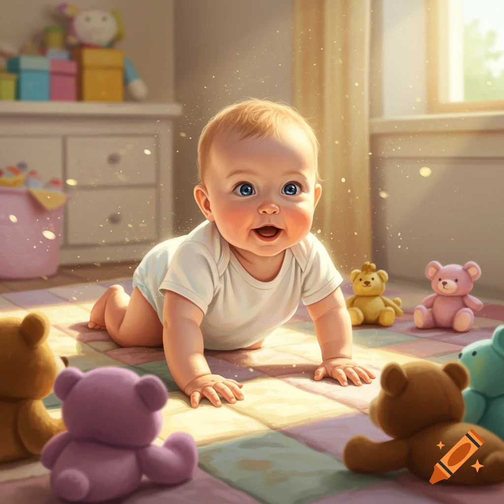 A sleeping baby with small white wings on its back, surrounded by brown ...