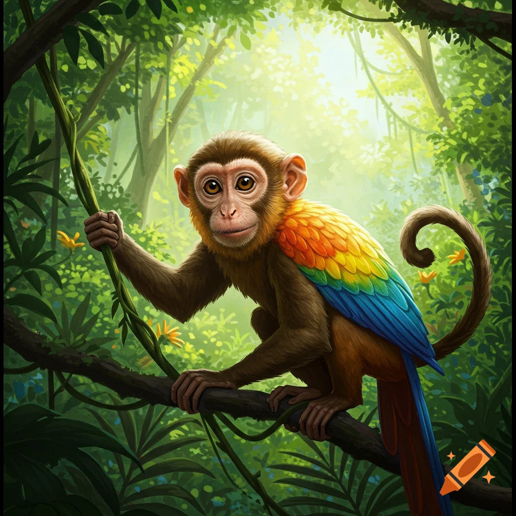 A crazy cartoon monkey with bulging, bloodshot eyes and a wide smile ...