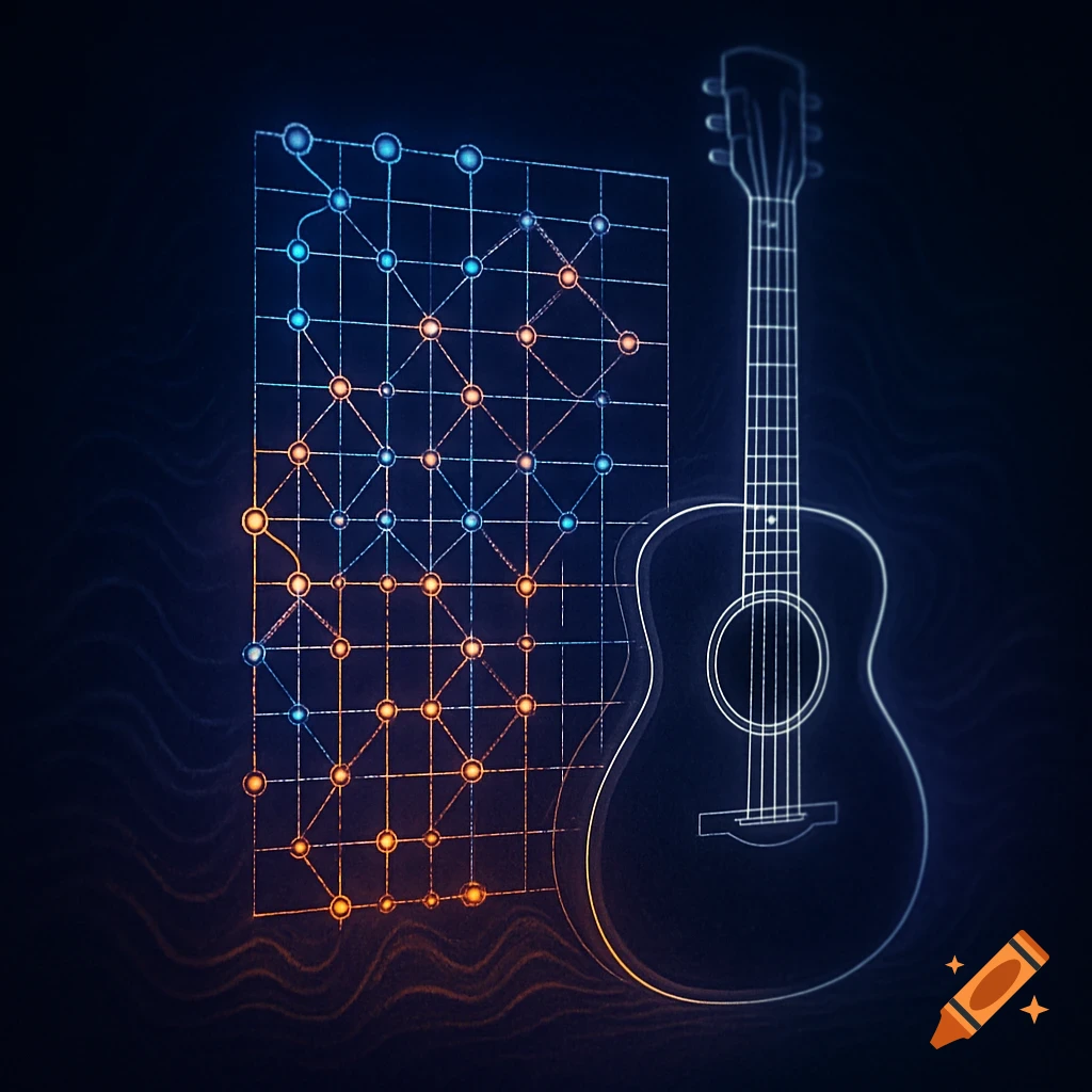 Dark mobile app interface with neon blue and pink music icons: playlist ...