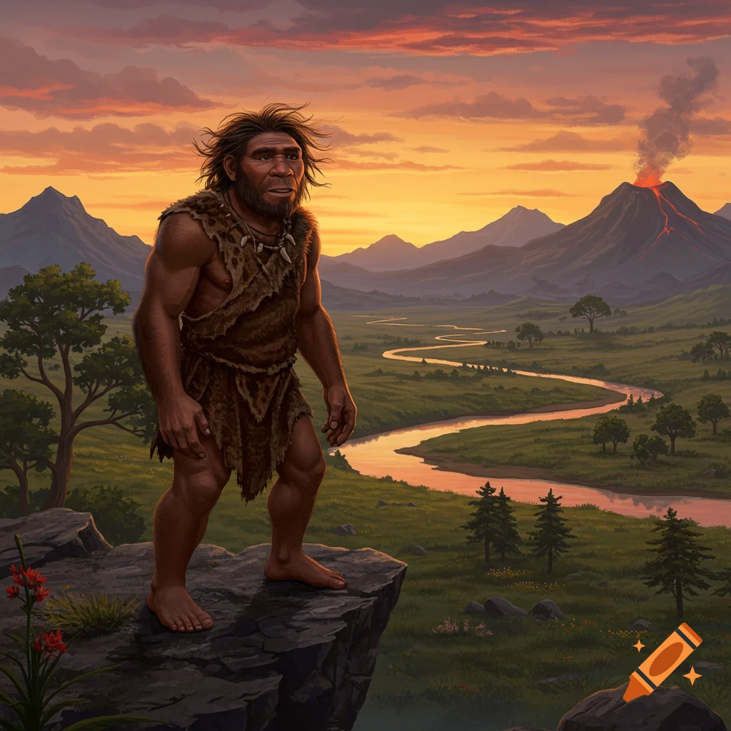 Protruding brow ridge, large jaw, chubby, hairy human wearing ...