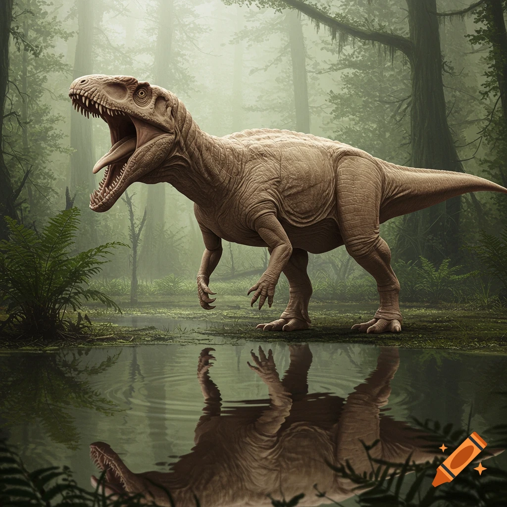 Cave painting of a Tyrannosaurus Rex riding a bicycle on Craiyon