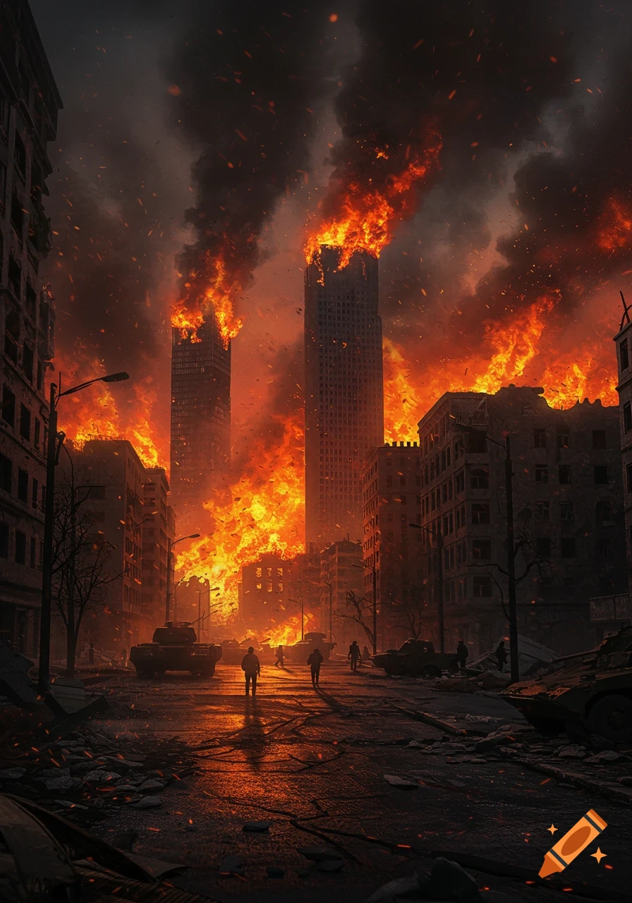 A graceful ballerina poses on pointe in a desolate landscape with a ...