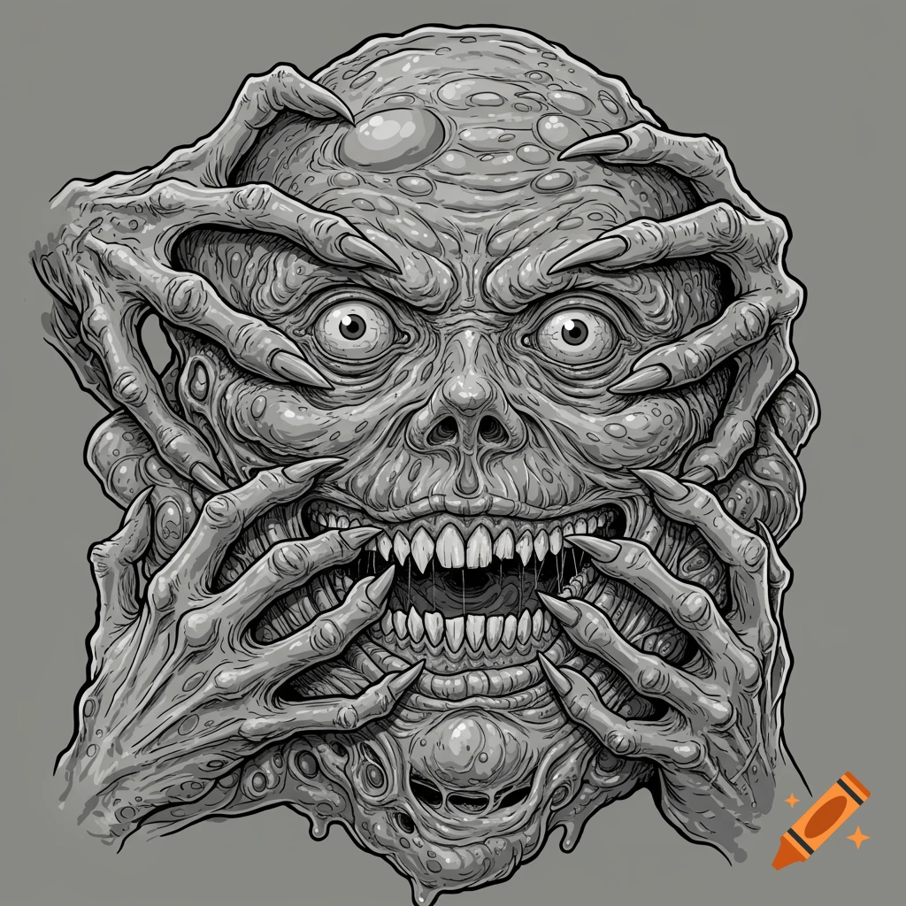 Scratchboard illustration of a bipolar model disassociating conjoined ...