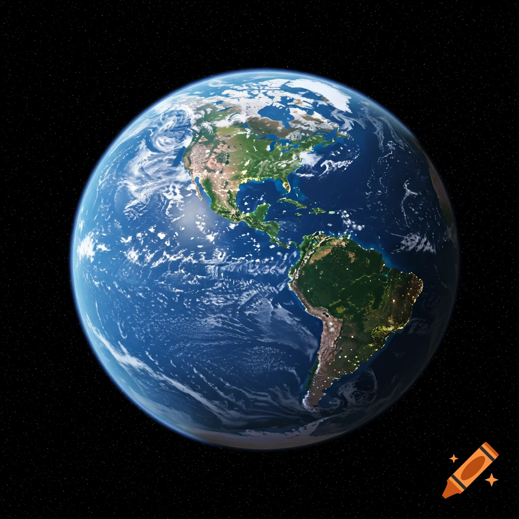 Photorealistic view of Earth from space, showing North and South ...