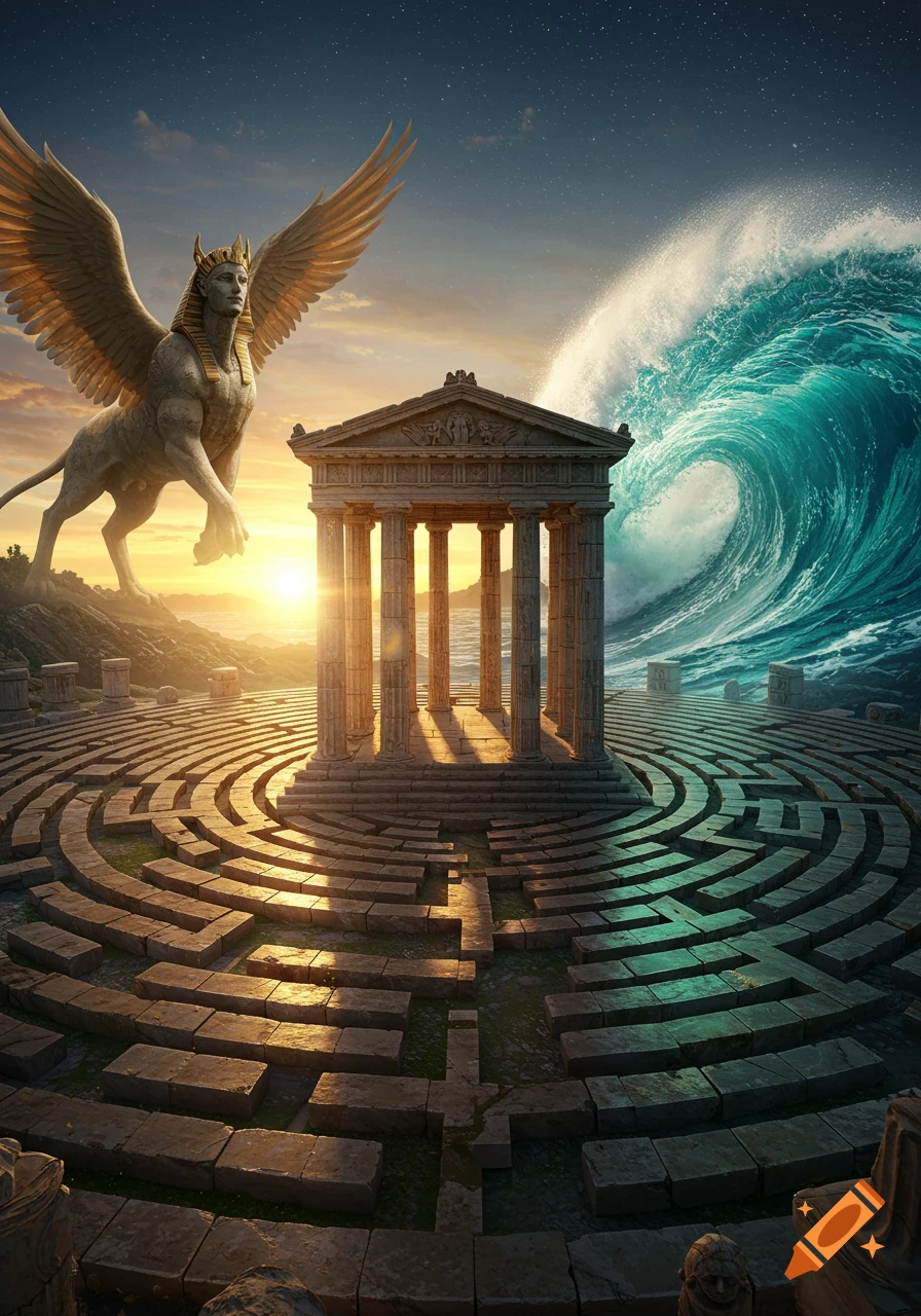 A tall, ornate Mesoamerican-style stone tower with a glowing circular ...